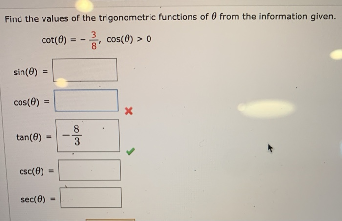 Solved Find the values of the trigonometric functions of 0 | Chegg.com