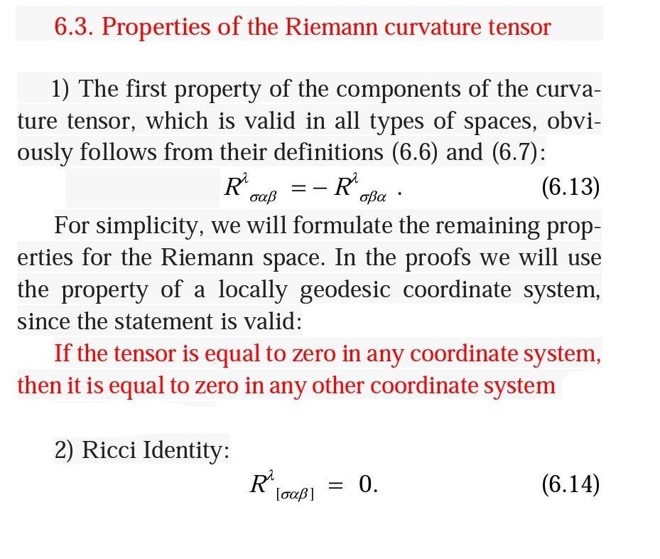 Solved 6.3. Properties of the Riemann curvature tensor =-R | Chegg.com