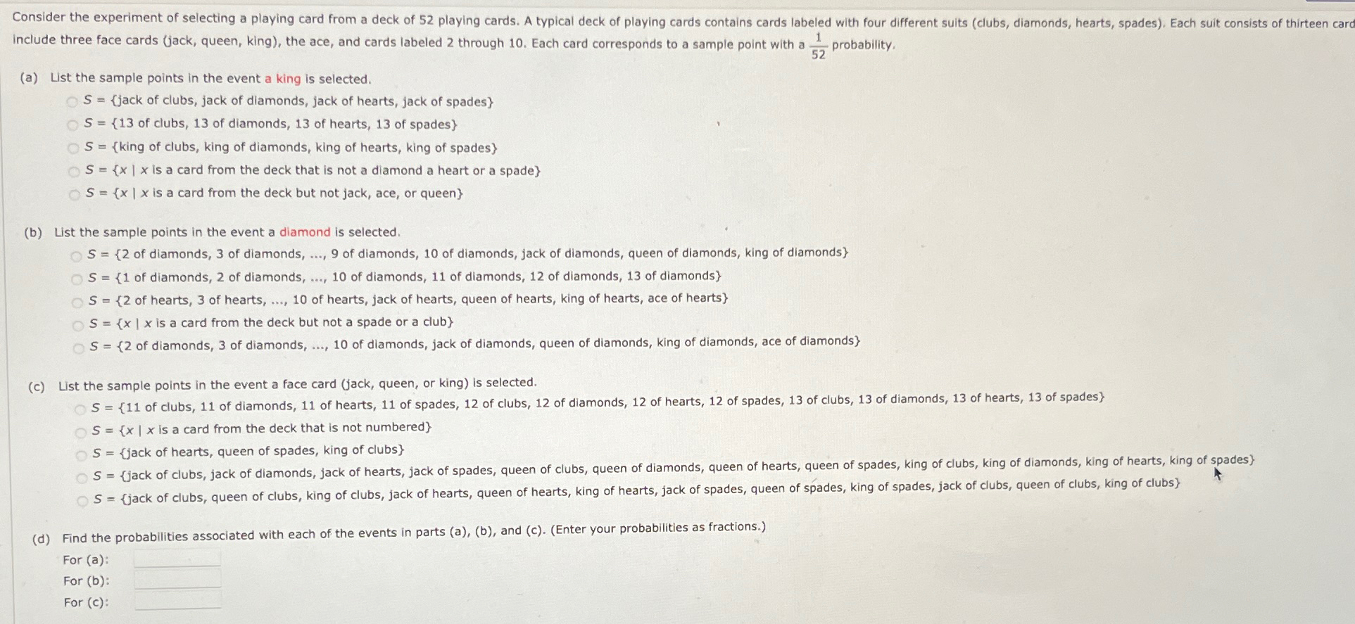 Solved include three face cards (jack, ﻿queen, king), ﻿the | Chegg.com