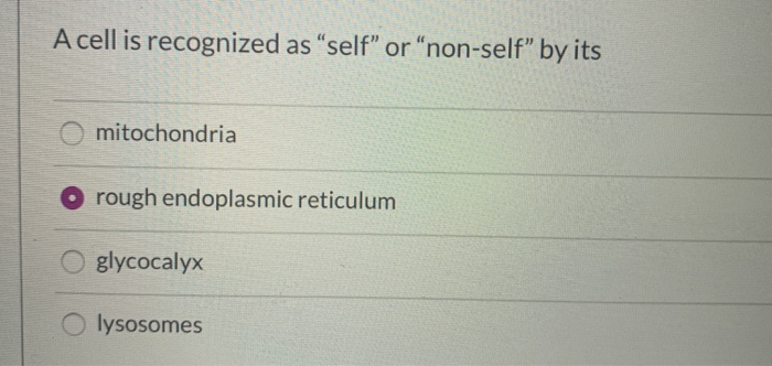 Solved A cell is recognized as "self" or "non-self” by its o | Chegg.com