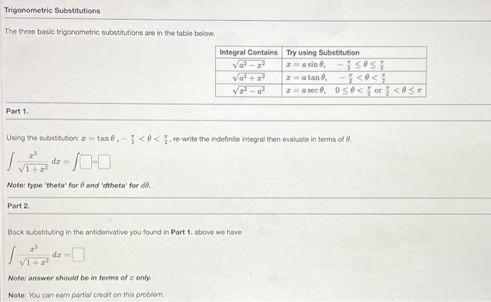 Solved Trigonometric Substitutions The three basic | Chegg.com