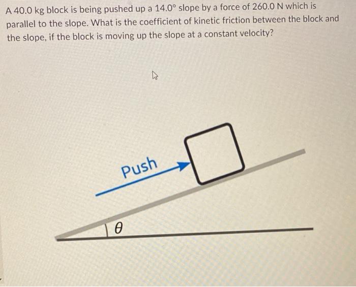 Solved A 40.0 kg block is being pushed up a 14.0∘ slope by a | Chegg.com
