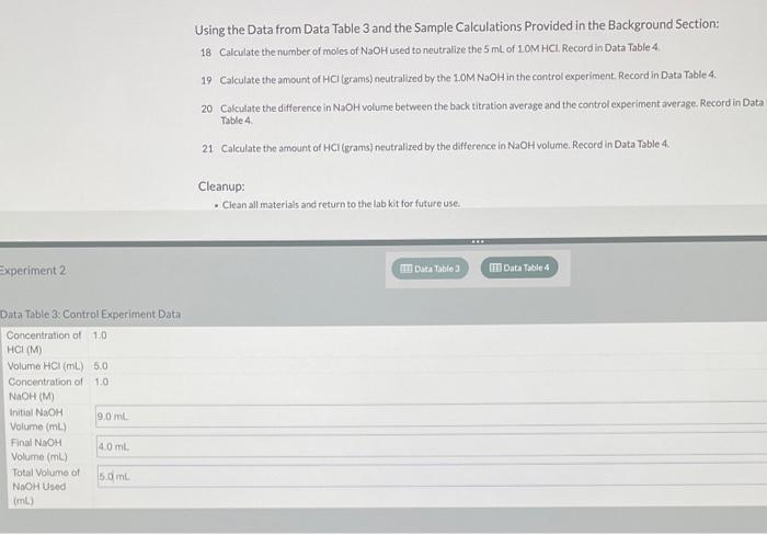 Solved Experiment 2 Data Table 3: Control Experiment Data | Chegg.com