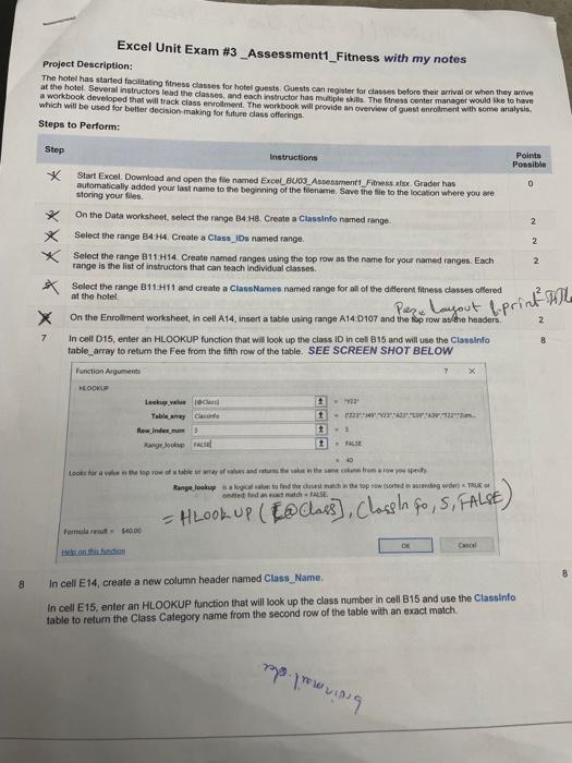 Solved Excel Unit Exam \#3_Assessment1_Fitness with my notes | Chegg.com