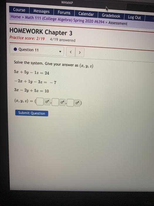 Solved WAMAP Course Messages Forums Calendar Gradebook Log | Chegg.com