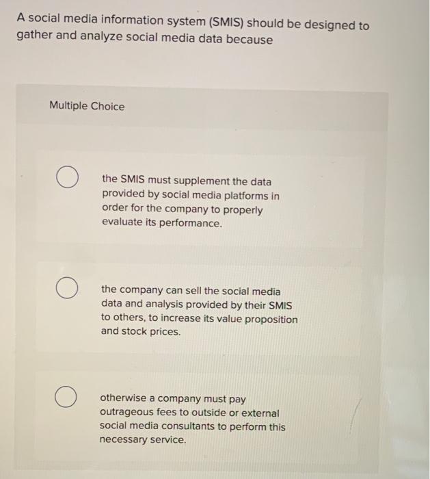 Solved A social media information system (SMIS) should be | Chegg.com