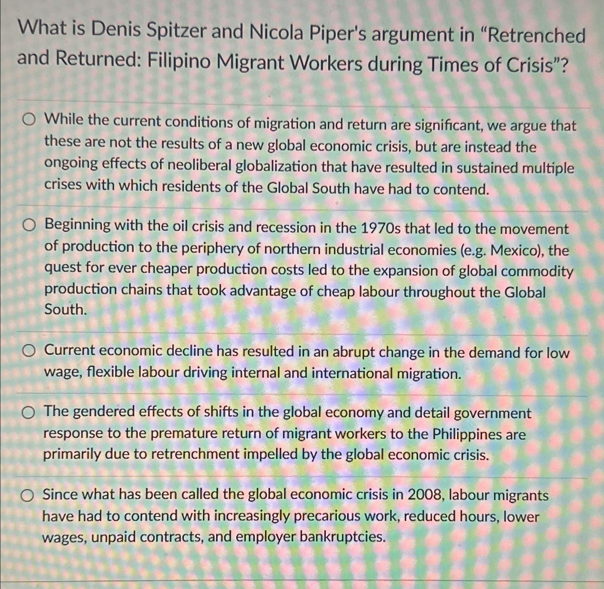 Solved What is Denis Spitzer and Nicola Piper's argument in | Chegg.com
