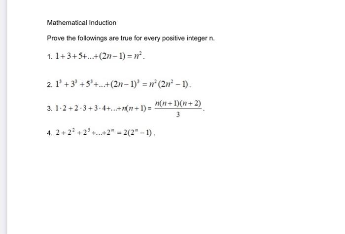 Solved Mathematical Induction Prove the followings are true | Chegg.com