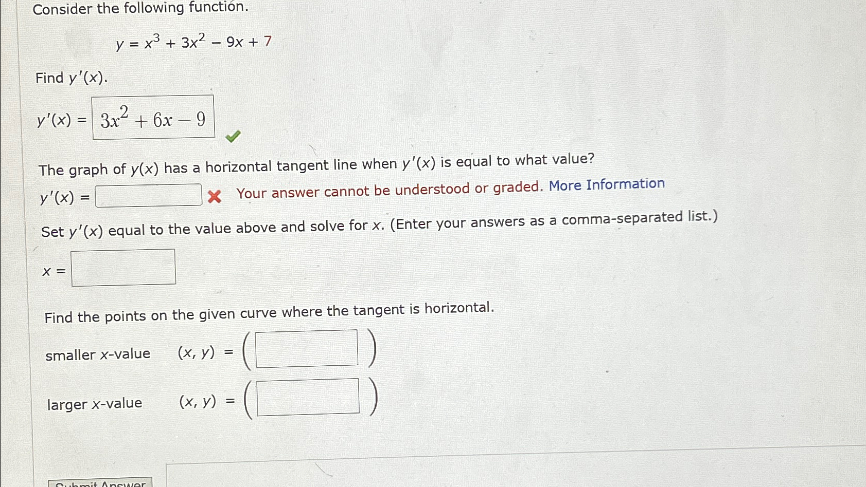 Solved Consider the following function.y=x3+3x2-9x+7Find | Chegg.com