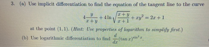 Solved y 3. (a) Use implicit differentiation to find the | Chegg.com