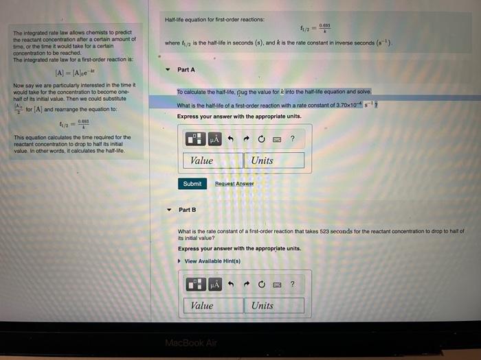Solved Hall-life equation for first-order reactions: The | Chegg.com