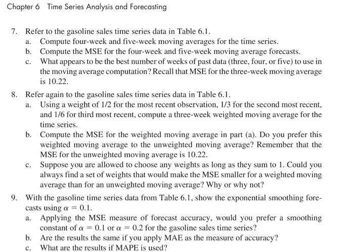 Solved Chapter 6 Time Series Analysis and Forecasting 7. | Chegg.com