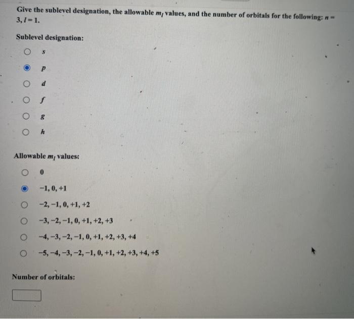 Solved Give the sublevel designation, the allowable my | Chegg.com