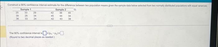 Solved Construct a 90\% confidence interval entimate for the | Chegg.com