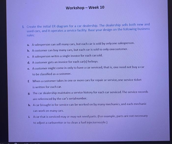 Solved 1. Create the initial ER diagram for a car | Chegg.com