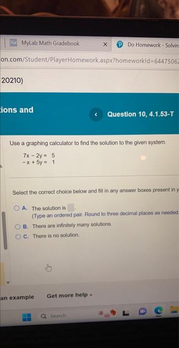 Solved Use a graphing calculator to find the solution to the | Chegg.com