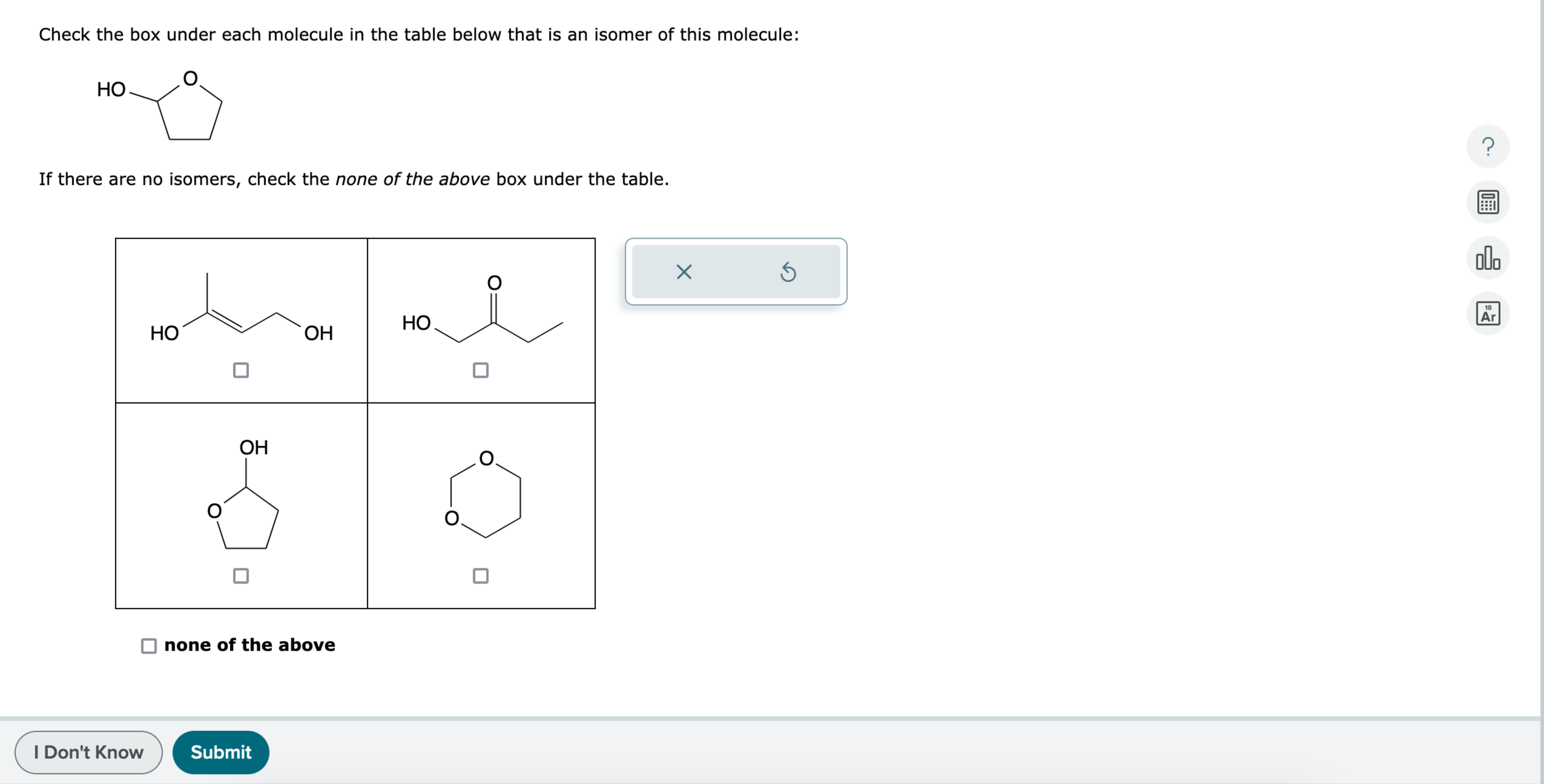 Solved Check the box under each molecule in the table below | Chegg.com