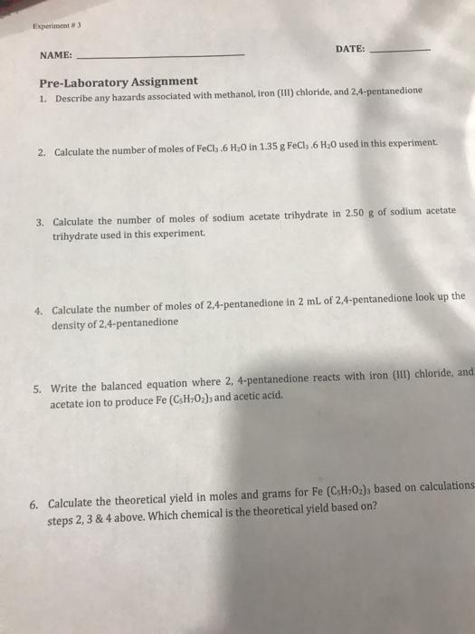 Experiment DATE: NAME: Pre-Laboratory Assignment 1. | Chegg.com