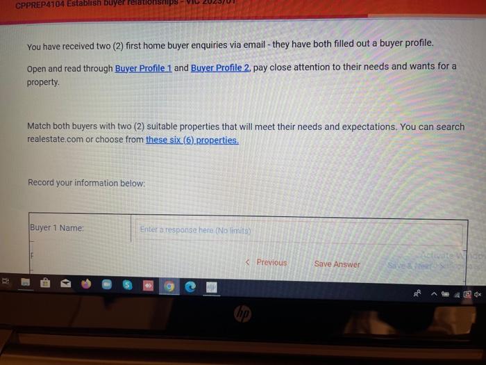 Solved You have received two (2) first home buyer enquiries | Chegg.com
