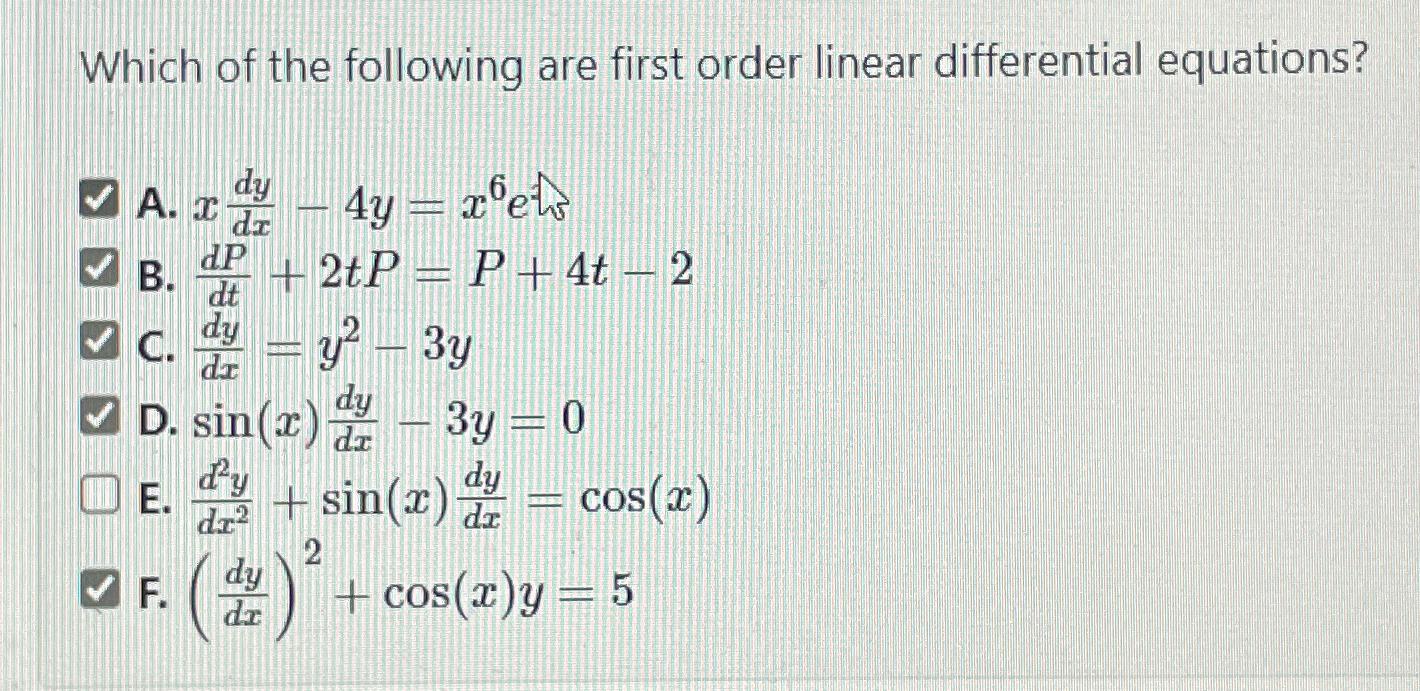 Solved Which of the following are first order linear | Chegg.com