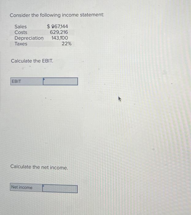 Solved Consider the following income statement: Calculate | Chegg.com
