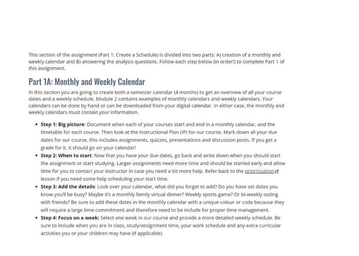This section of the assignment (Part 1: Create a | Chegg.com