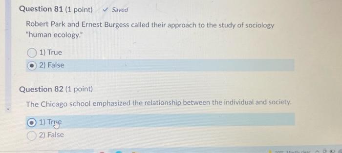 Solved Question 81 (1 point) Saved Robert Park and Ernest | Chegg.com