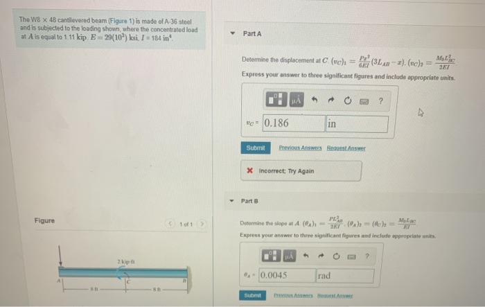 Solved The W8 x 48 cantilevered beam (Figure 1) is made of A | Chegg.com