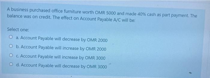 Solved A business purchased office furniture worth OMR 5000 | Chegg.com