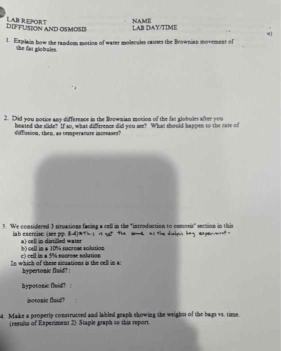 Solved LAB REPORT DIFFUSION AND OSMOSIS NAME LAB DAY/TIME 1. | Chegg.com