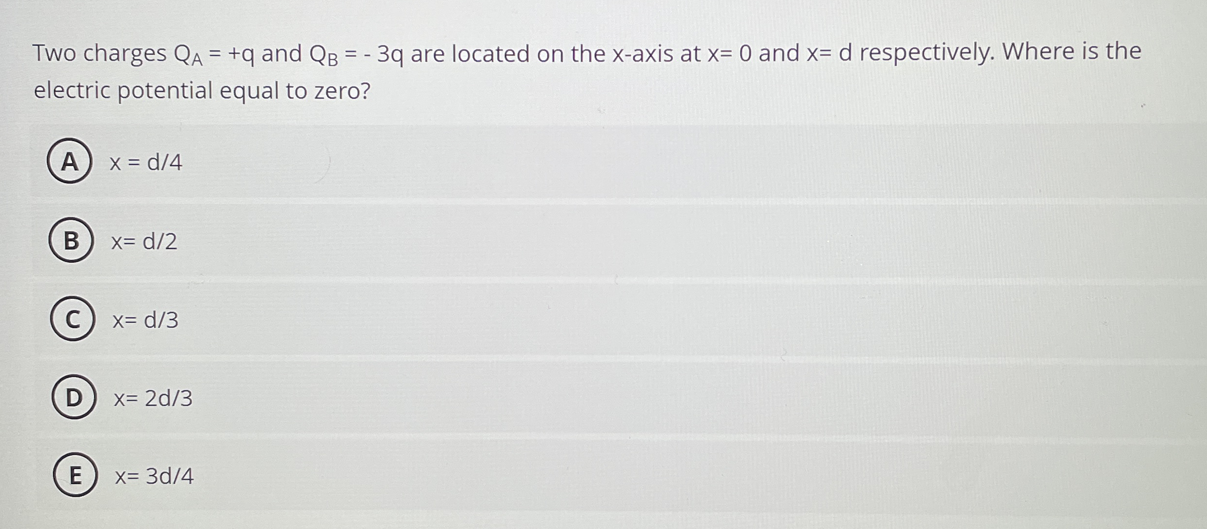 Solved Two charges QA=+q ﻿and QB=-3q ﻿are located on the | Chegg.com