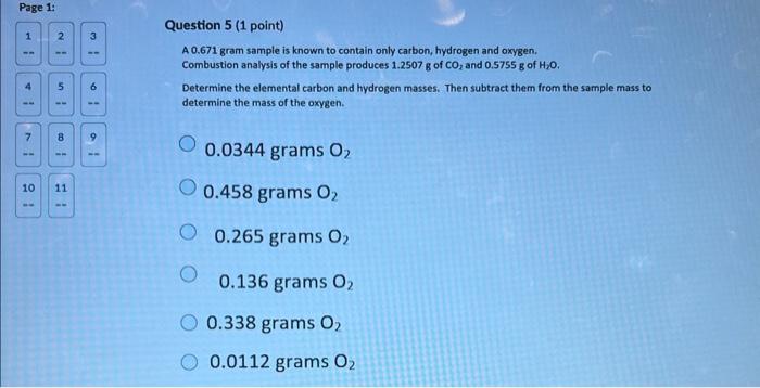 Solved Combustion Analysis Question 1 (1 point) Determine | Chegg.com