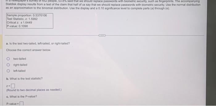 Solved Statdisk display results from a te passwords with | Chegg.com