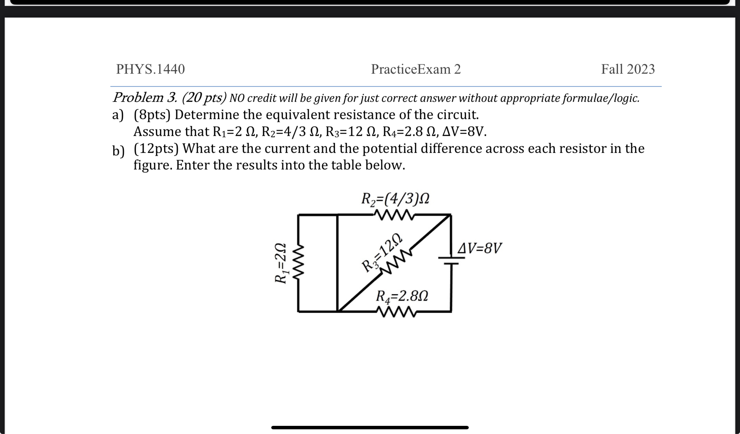 Solved PHYS. 1440PracticeExam 2Fall 2023Problem 3. (20 ﻿pts) | Chegg.com