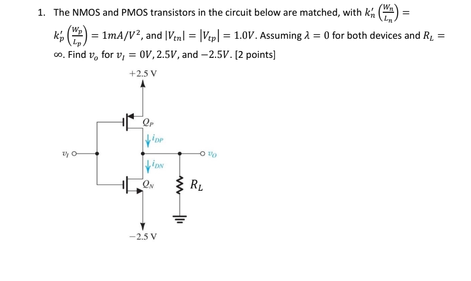 Solved The NMOS and PMOS transistors in the circuit below | Chegg.com