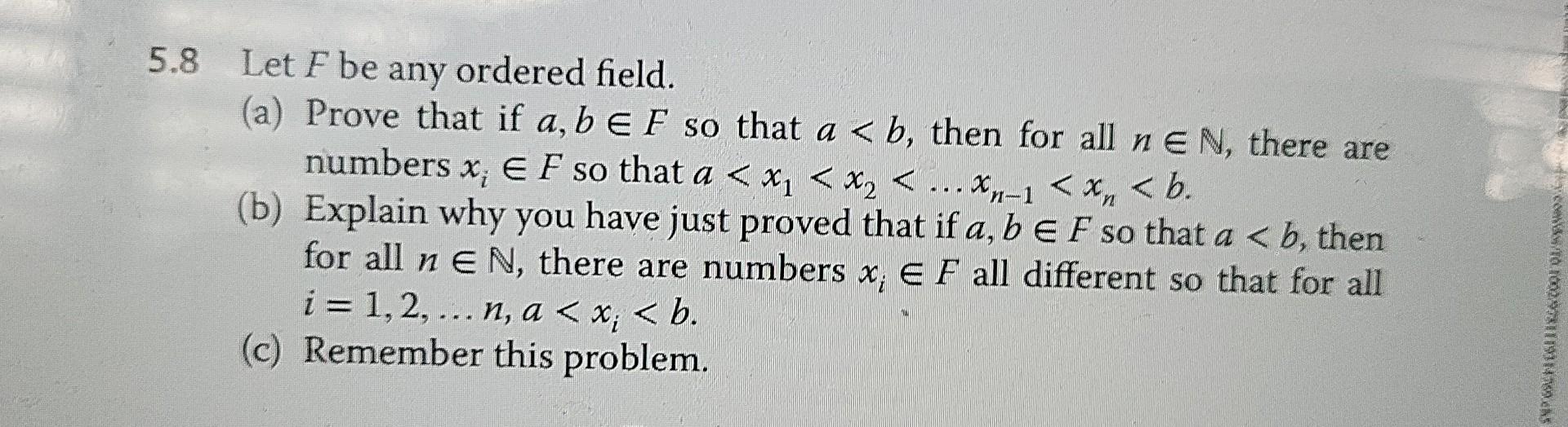 Solved 5.8 Let F be any ordered field. (a) Prove that if | Chegg.com
