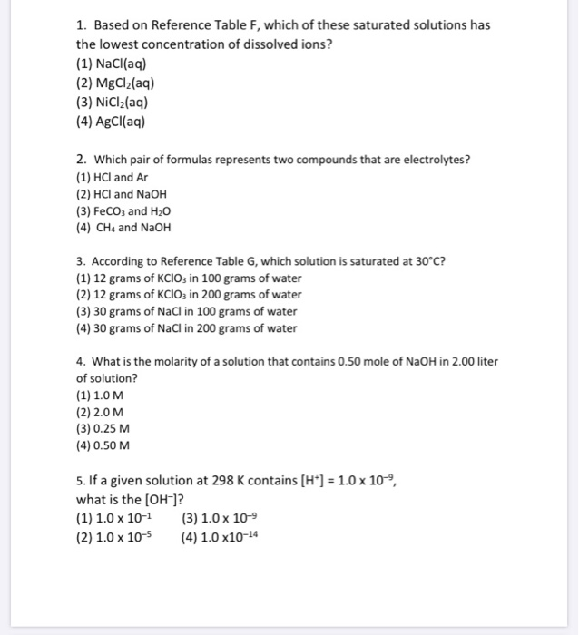 Solved 1. Based on Reference Table F, which of these | Chegg.com