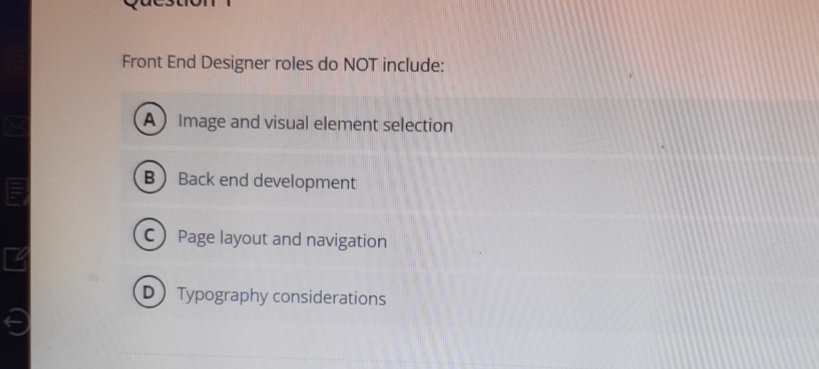 Solved Front End Designer roles do NOT include:Image and | Chegg.com