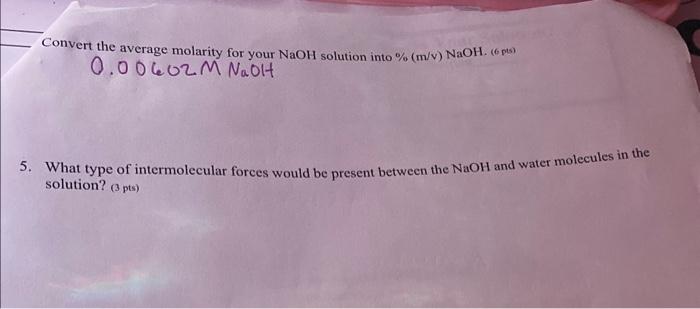 Solved Convert the average molarity for your NaOH solution | Chegg.com