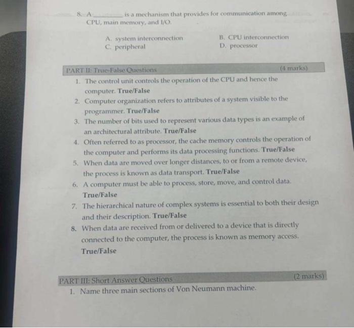 1. The performs the computer's data processing | Chegg.com