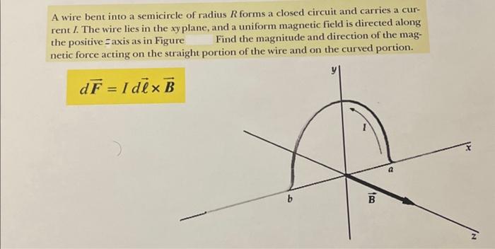 [Solved]: A wire bent into a semicircle of radius ( R ) f