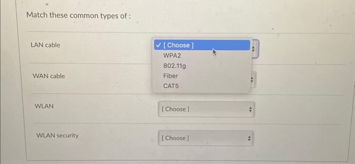 Solved Match these common types of : LAN cable WAN cable | Chegg.com