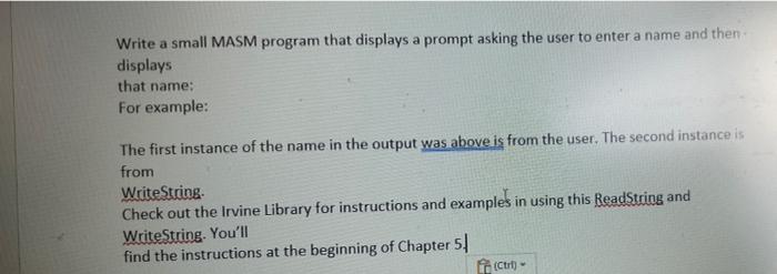 Solved a Write a small MASM program that displays a prompt | Chegg.com