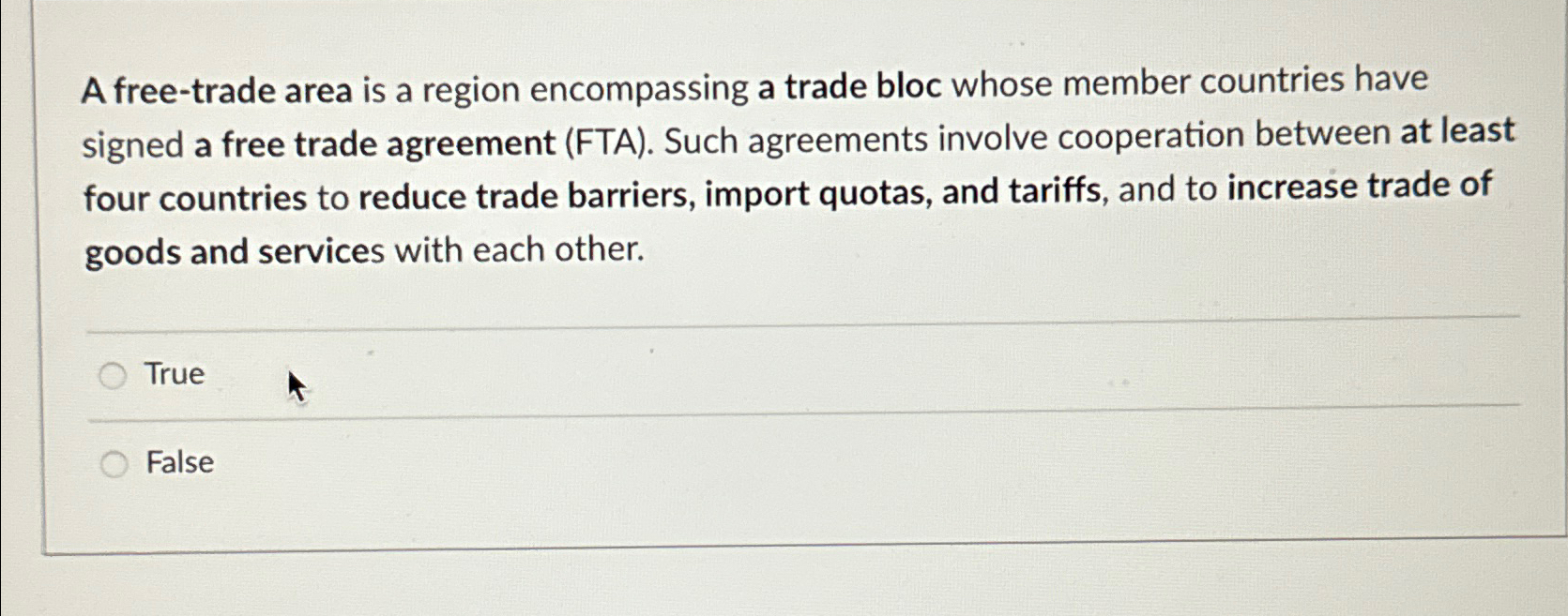 Solved A free-trade area is a region encompassing a trade | Chegg.com