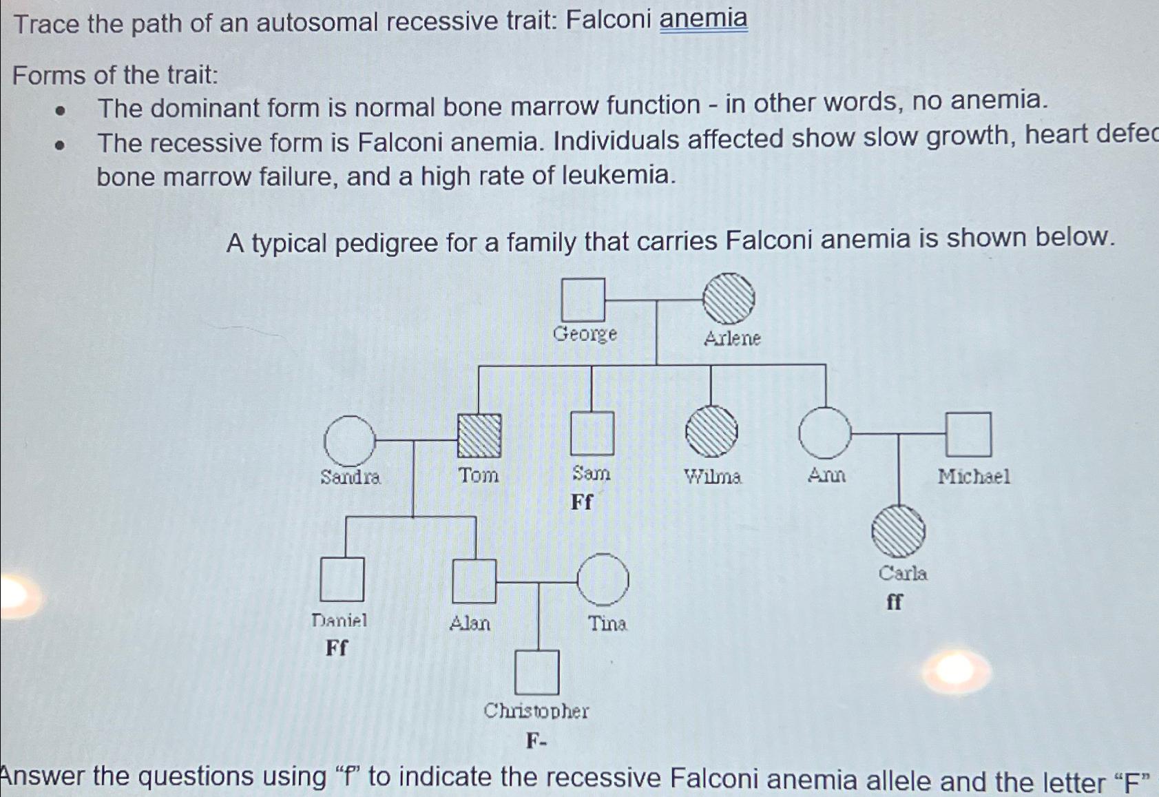 Solved Trace the path of an autosomal recessive trait: | Chegg.com