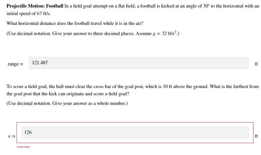 Solved Projectile Motion: Football In a field goal attempt | Chegg.com
