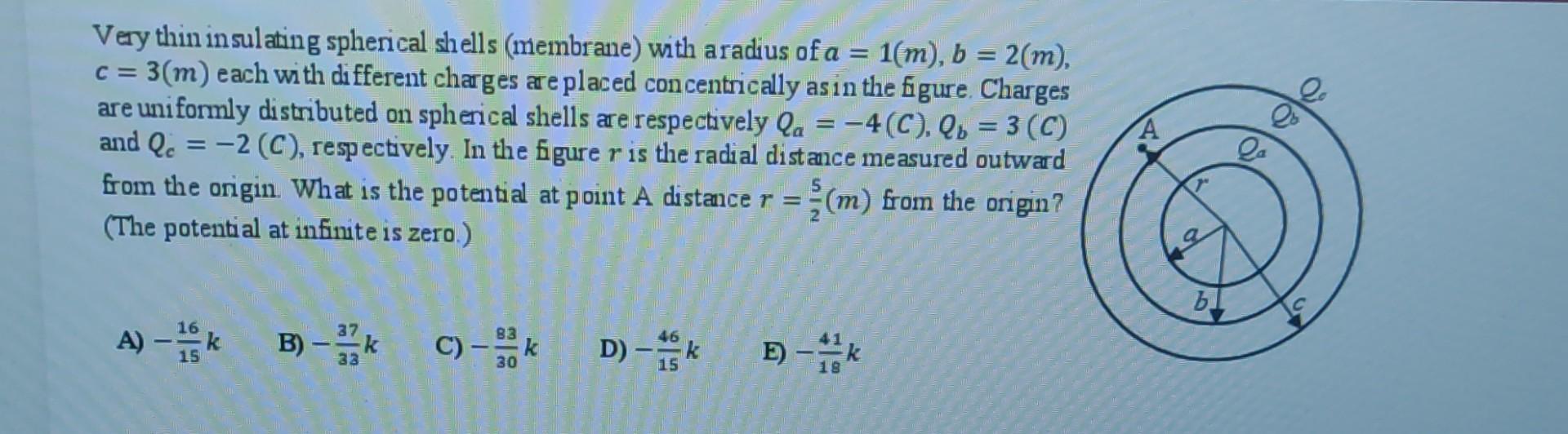 Solved Very thin insulating spherical shells (membrane) with | Chegg.com