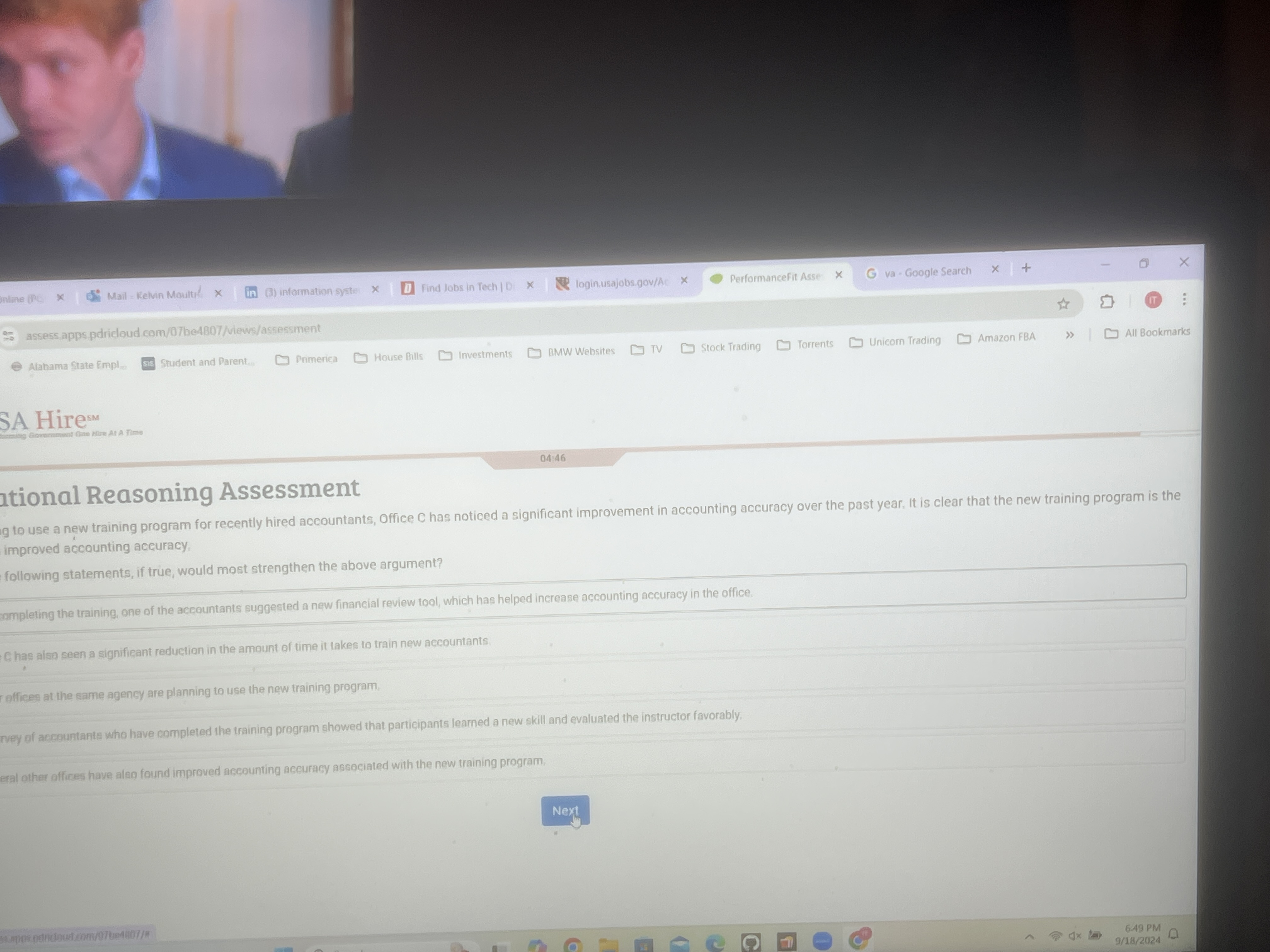 Solved tional Reasoning Assessmentimproved aecounting | Chegg.com