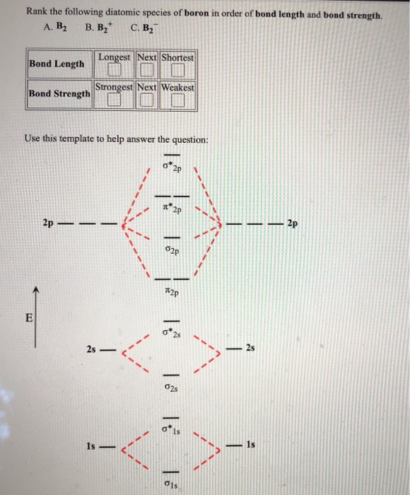 Solved Rank the following diatomic species of boron in order | Chegg.com