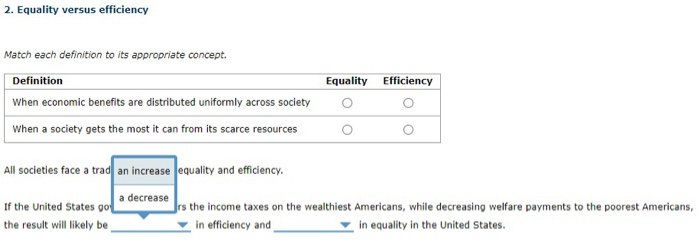 Solved 2. Equality versus efficiency Equality Efficiency | Chegg.com